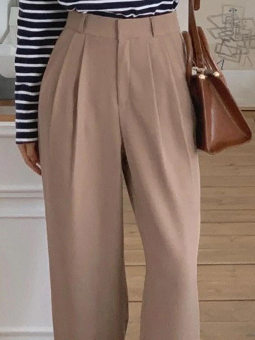 Buy Chemistry Women Wide Leg High Rise Pleated Trousers - Trousers for ...