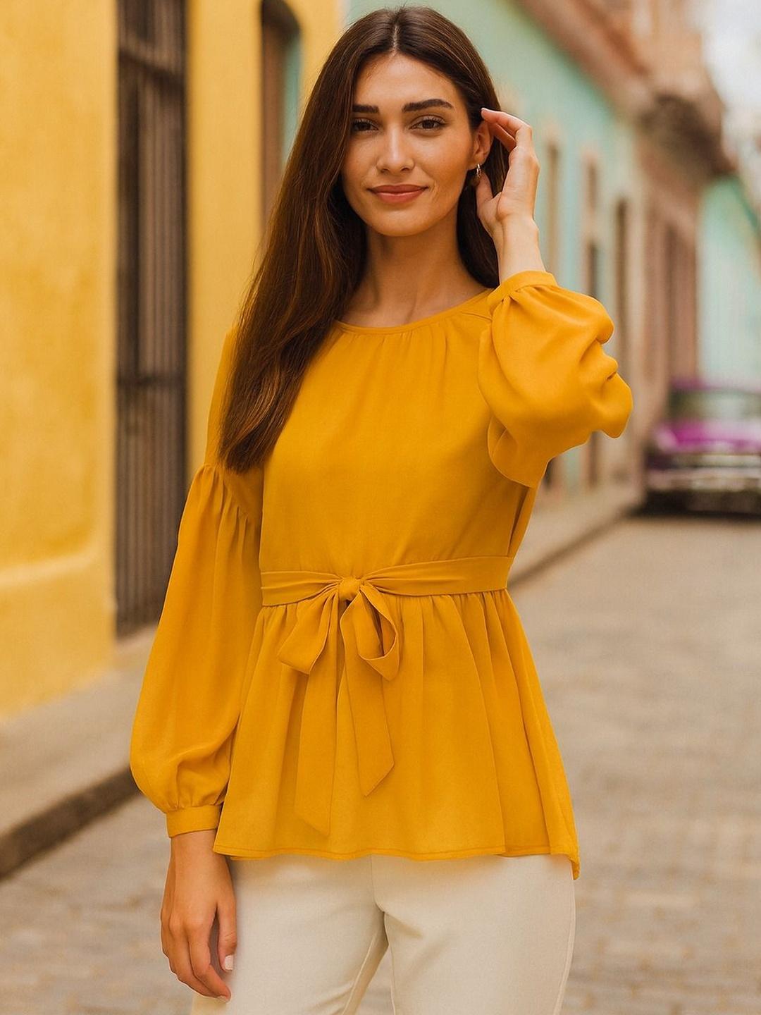 Buy CORSICA Women Yellow Solid Peplum Tops - Tops for Women 36896965 ...