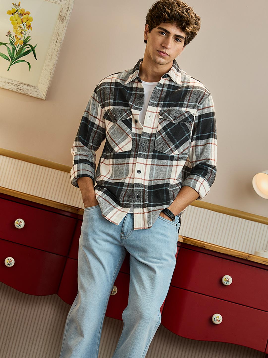 Buy Snitch Men Checked Casual Relaxed Fit Shacket - Shackets for Men ...