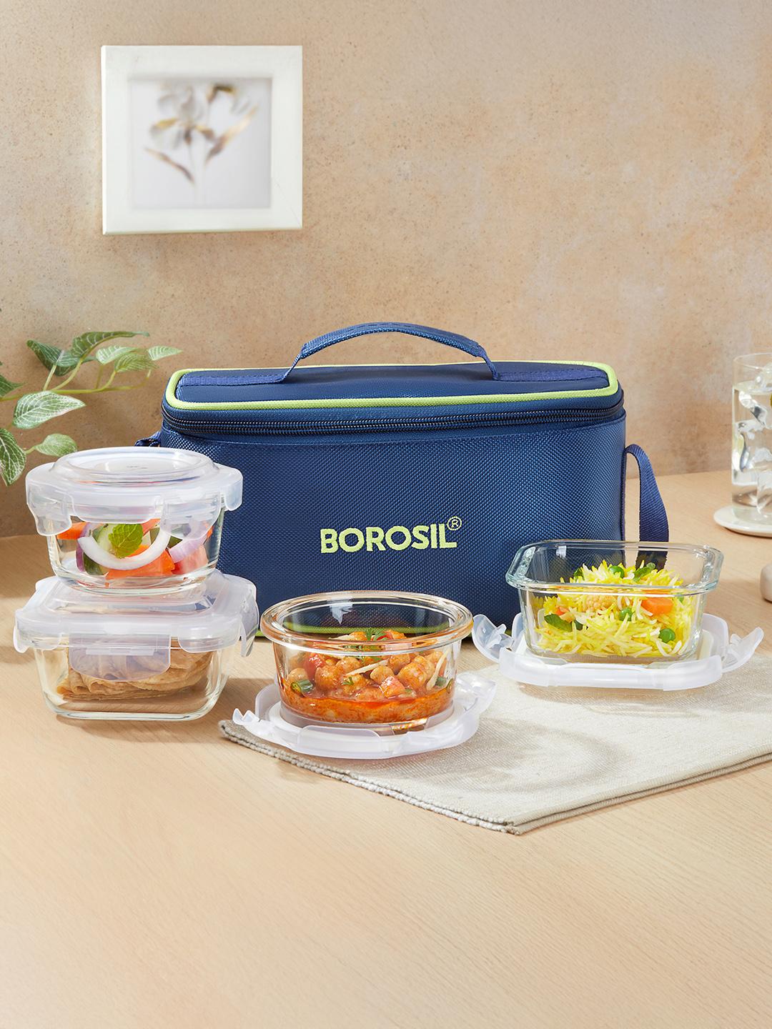 Buy BOROSIL Klip N Store Universal Glass Microwave Safe 4PCs Lunch Box ...