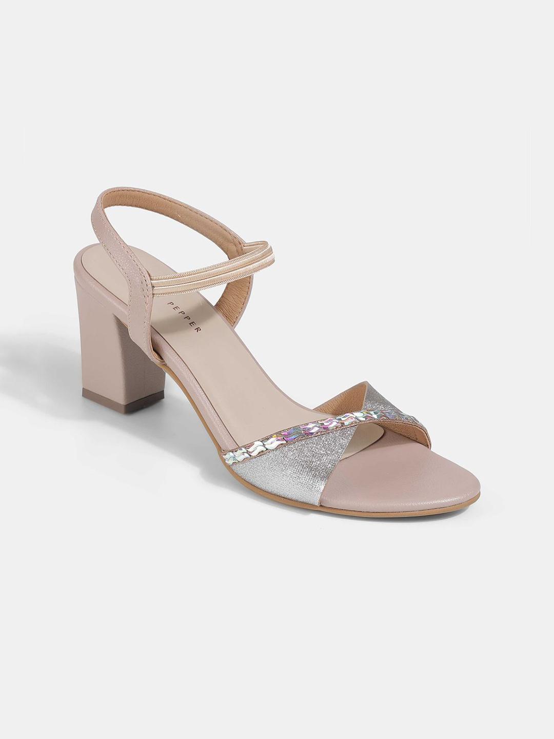 Buy LEMON & PEPPER Embellished PU Party Block Sandals - Heels for Women ...
