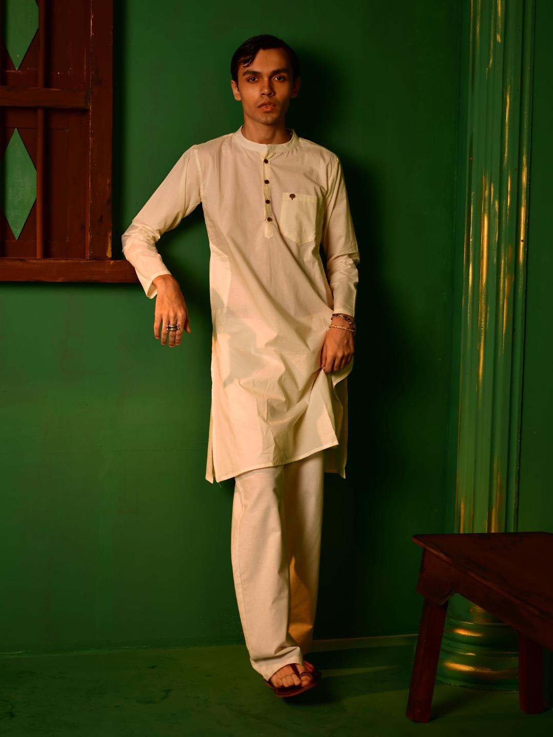 Buy VANCHA Men Plain Long Full Sleeve Cotton Kurta - Kurtas for Men ...