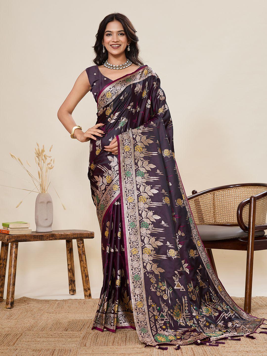 Buy VARNI FABRICS Floral Woven Design Zari Designer Paithani Saree ...