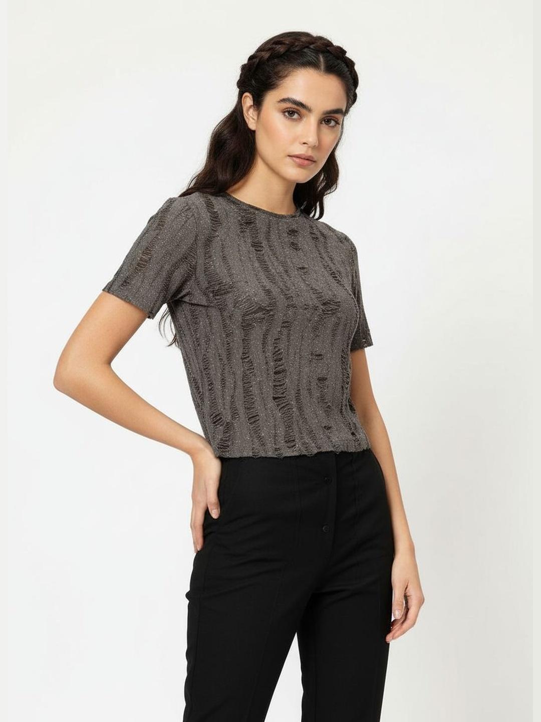 Buy DressBerry X Fwd Soft Streetwear Frayed Studded Top - Tops for ...