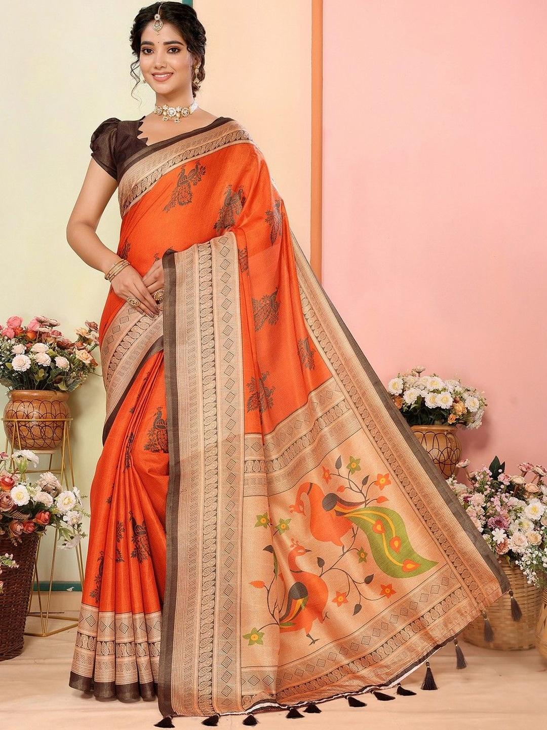 Buy Priyashi Ethnic Motifs Printed Saree With Blouse - Sarees for Women ...