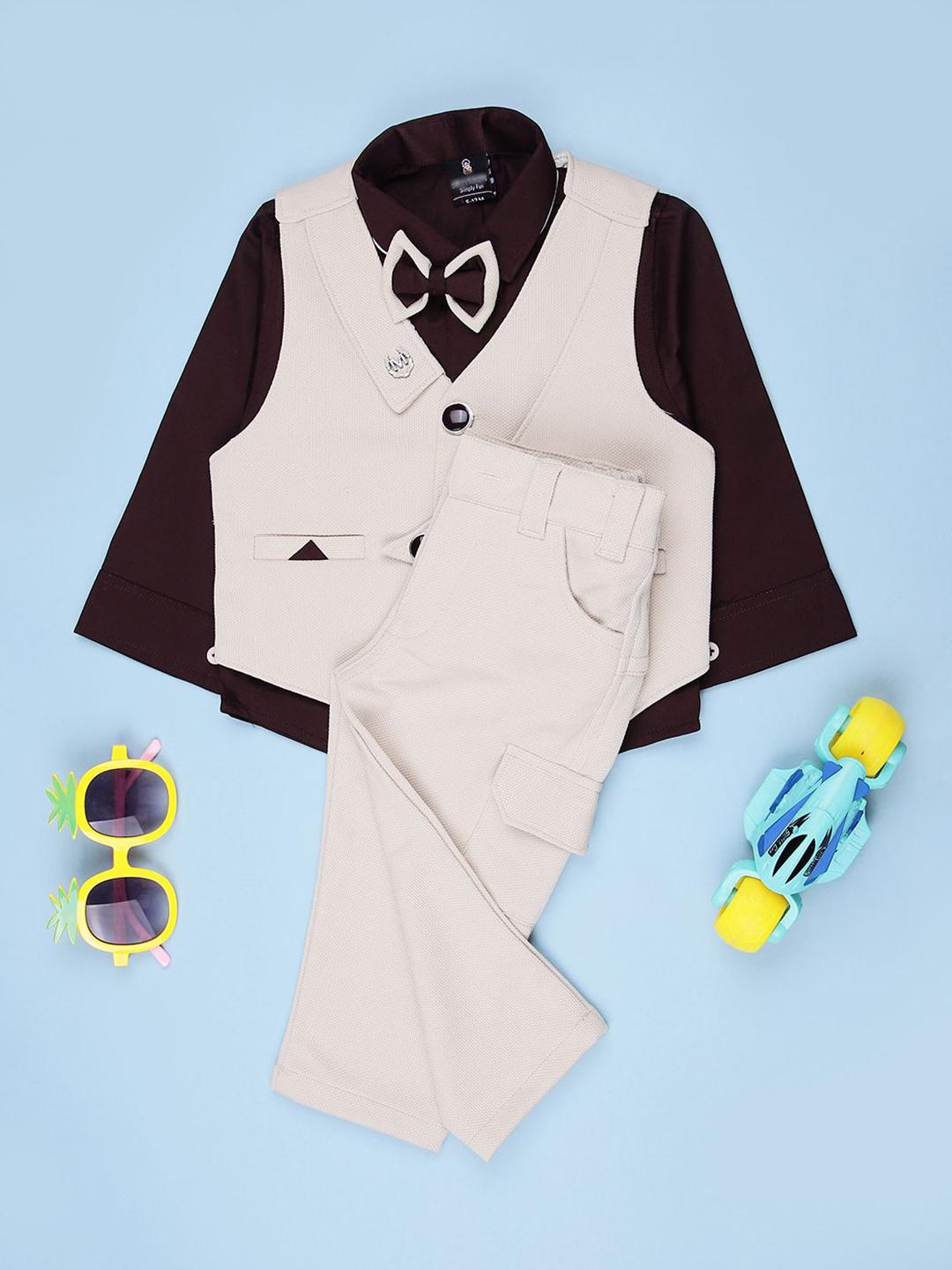 Buy V Mart Infant Boys Pure Cotton Single Breasted Four Piece Suit ...