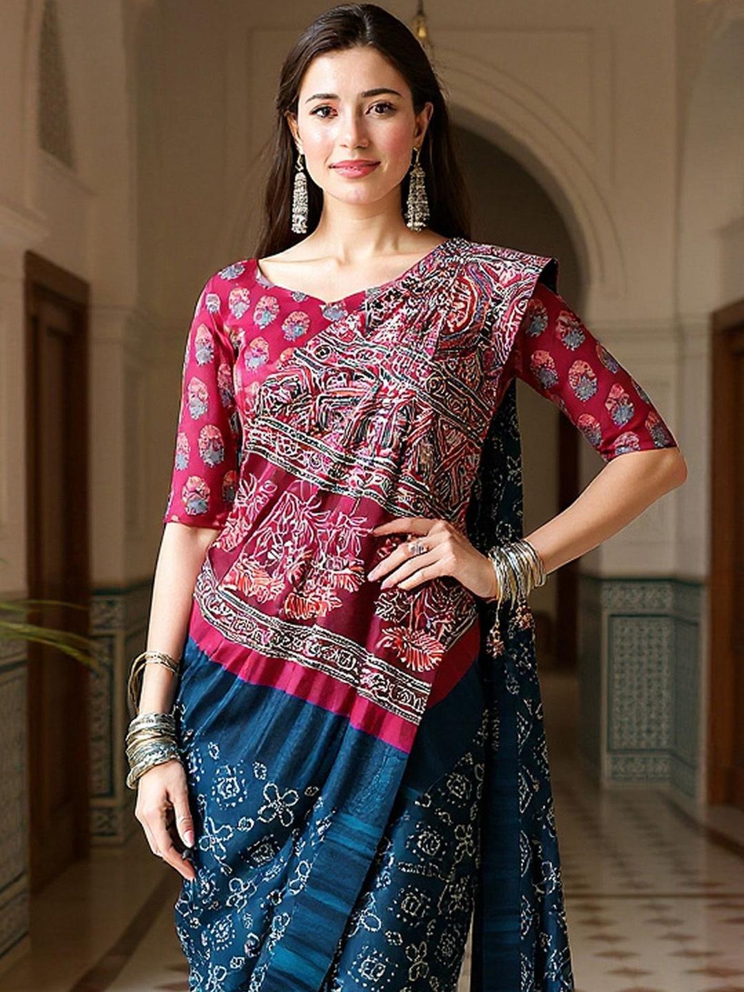 Buy Anouk Rustic Ethnic Motifs Printed Saree With Blouse Piece - Sarees ...