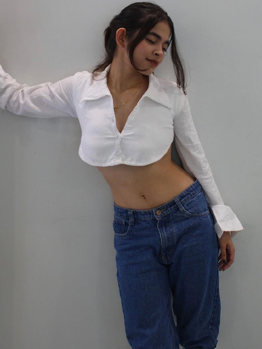 Buy LABEL HINAL JAIN Women Solid Cut Out Shirt Collar Super Crop Shirt Style Top - Tops for ...