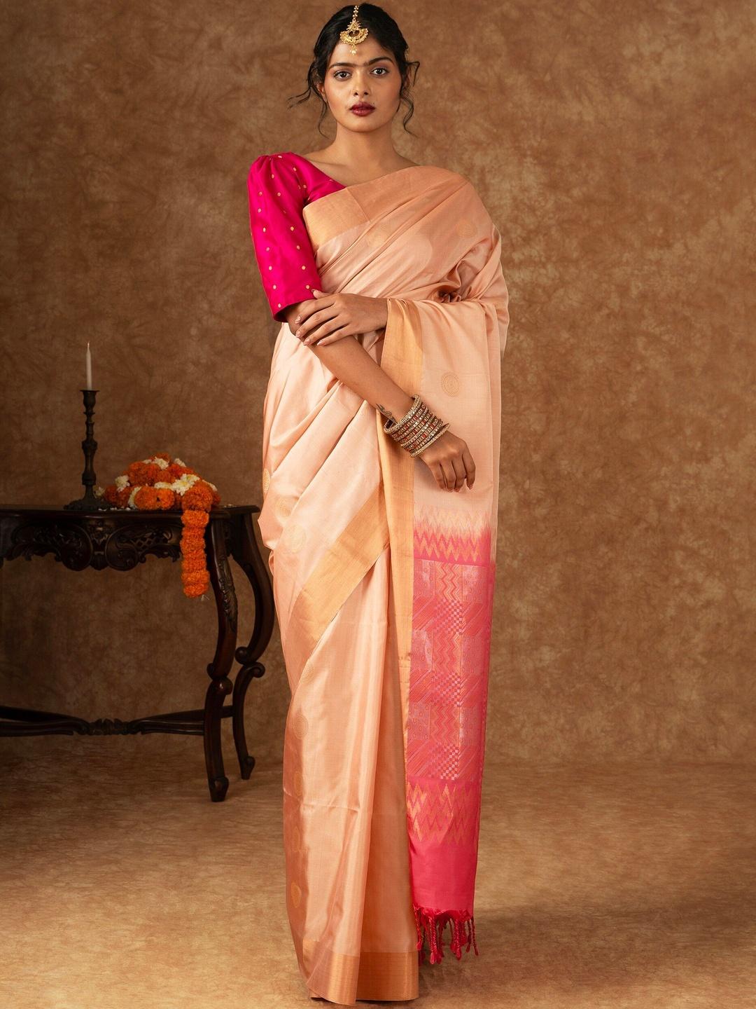Buy Magga Ethnic Motifs Zari Handloom Kanjeevaram Saree - Sarees for ...