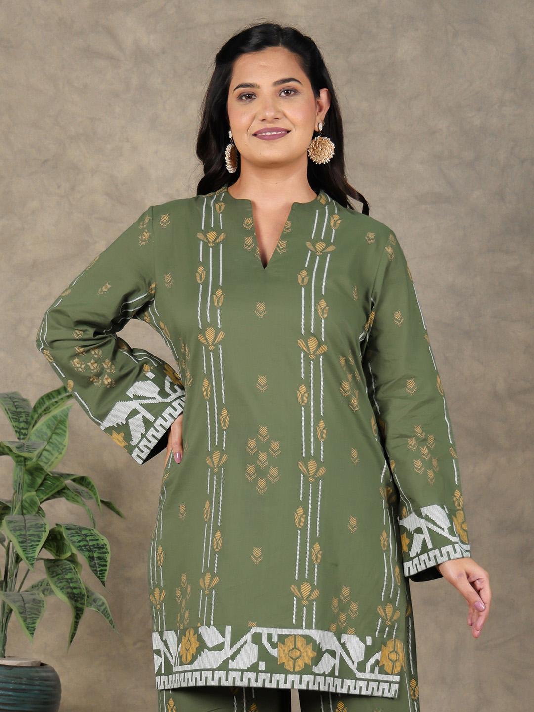 Buy Aramya Ethnic Motifs Printed Notch Neck Cotton Jamdani Straight ...