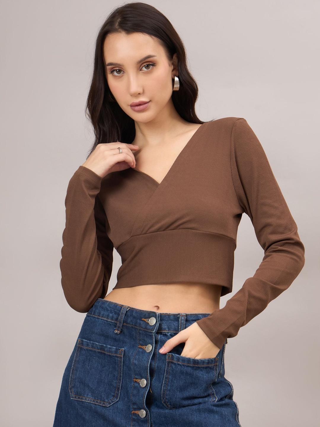 Buy R.Code By The Roadster Life Co. Women Ribbed V Neck Cotton Wrap ...