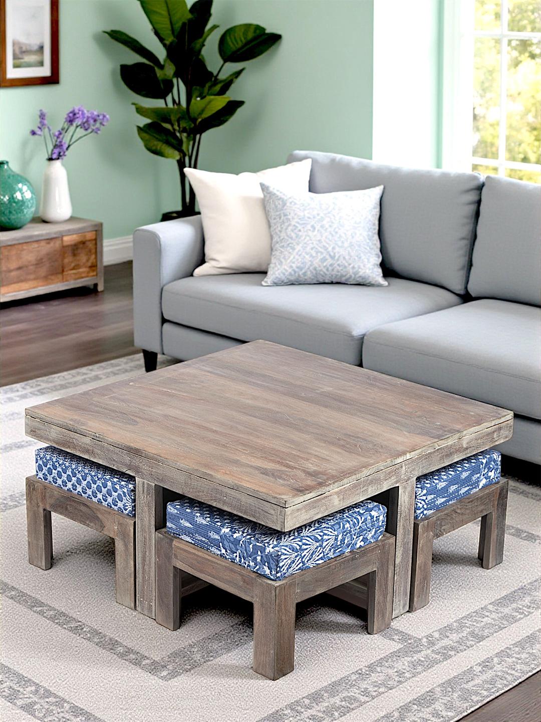 Buy Ikiriya Sheesham Wood Country Side Coffee Table Set In Antique Grey ...