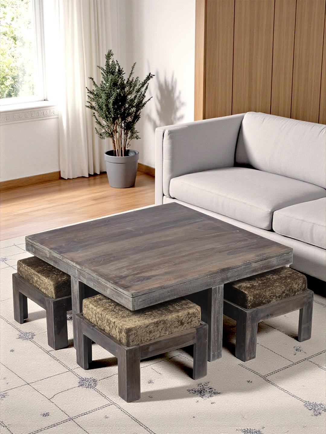 Buy Ikiriya Sheesham Wood Country Side Coffee Table Set In Antique Grey ...