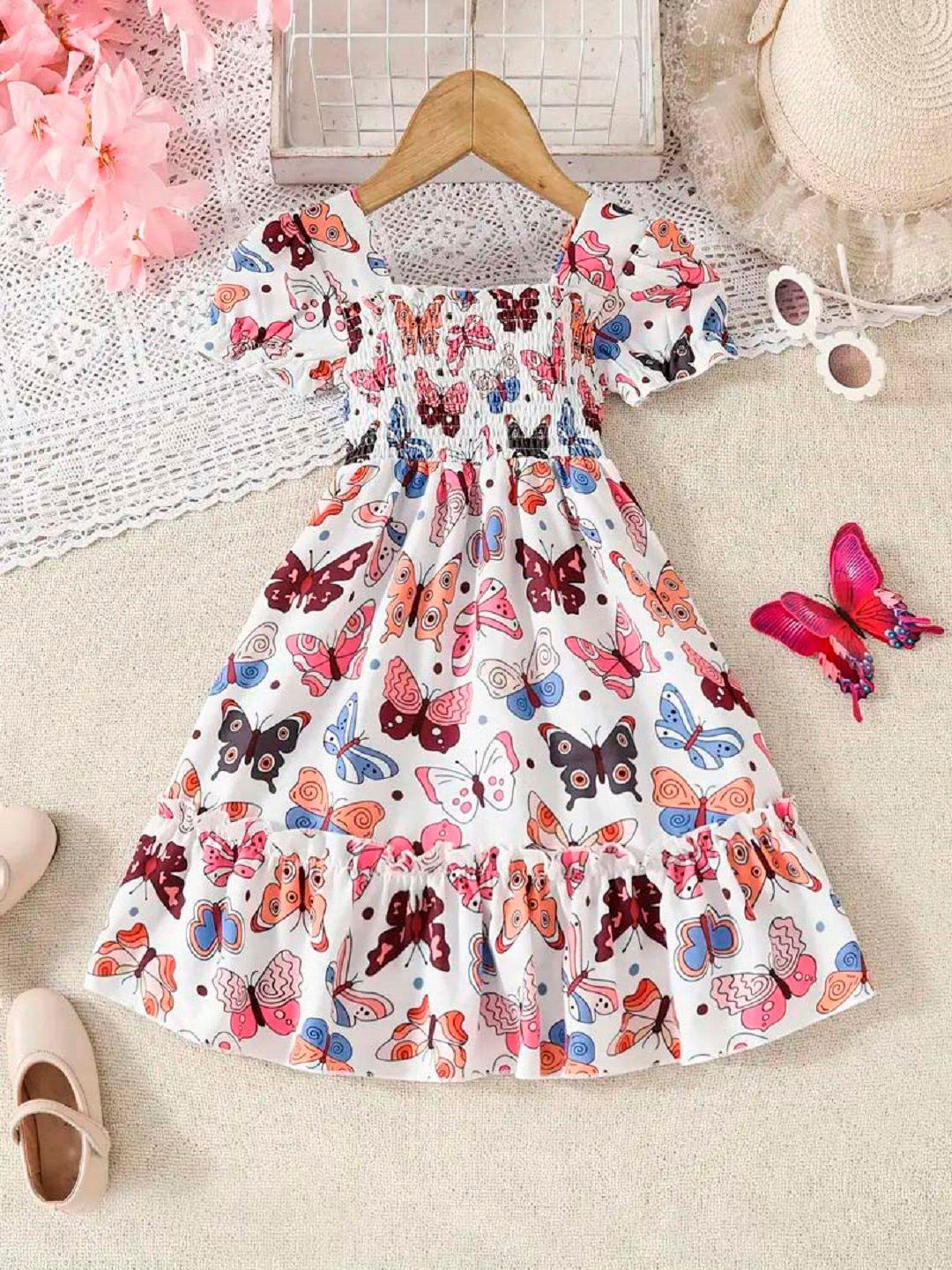 Buy Miss & Chief Girls Printed Smocked Square Neck Fit & Flare Dress ...