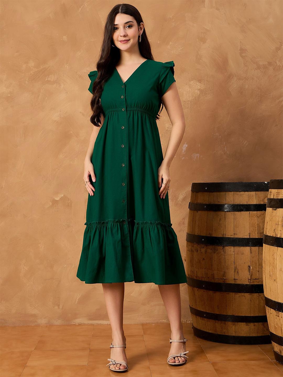 Buy All About You Women V Neck Flutter Sleeve Ruffled Pure Cotton Fit ...