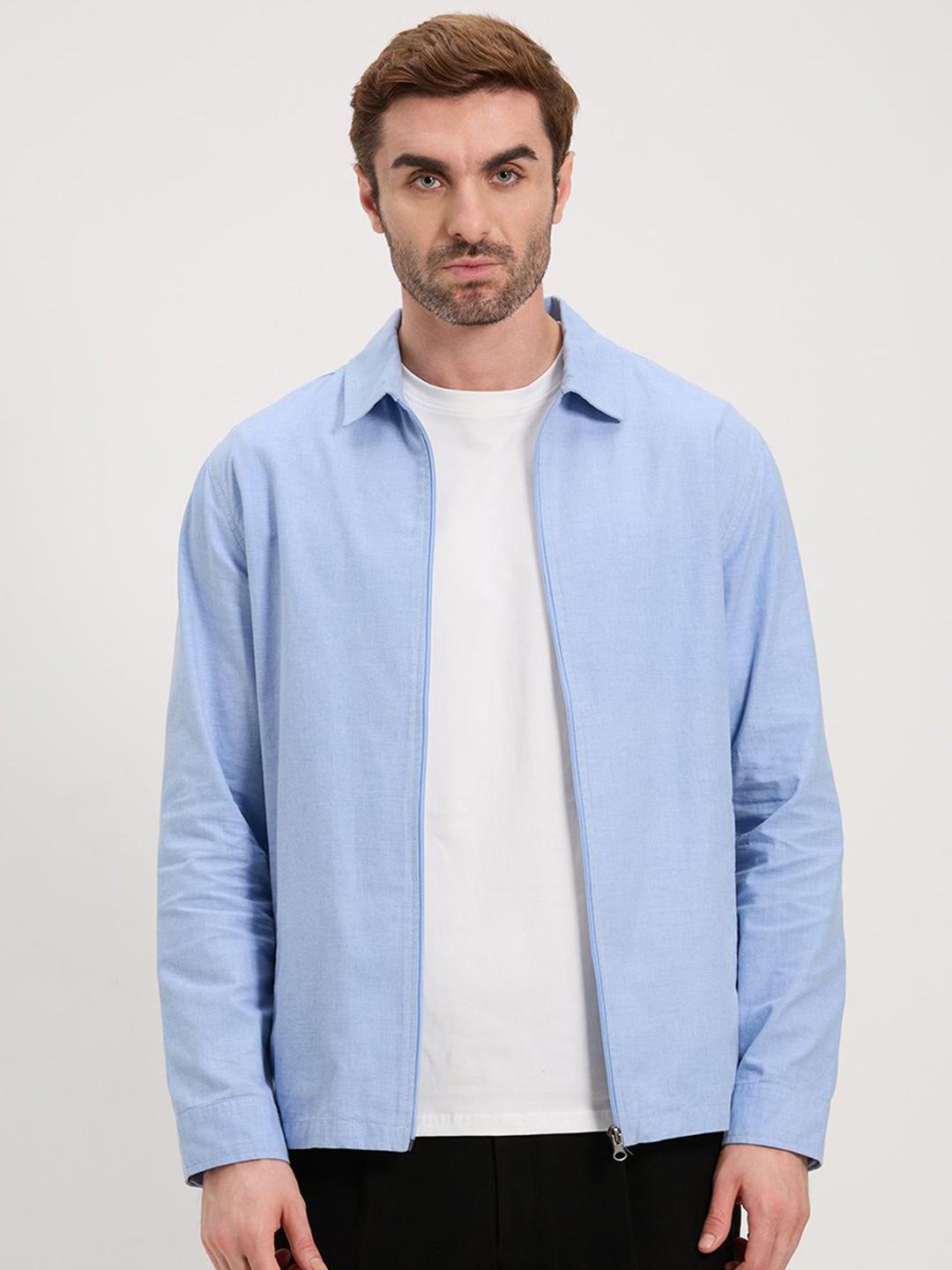 Buy ONEMILE Men Solid Spread Collar Cotton Shacket - Shackets for Men ...