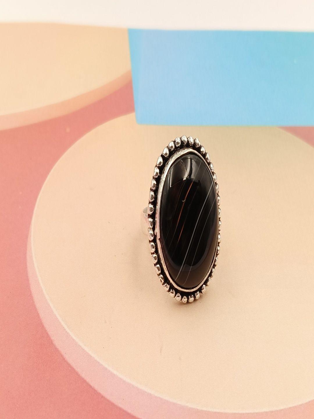 Buy Shrim Jewels German Silver Onyx Studded Oval Shaped Finger Ring ...