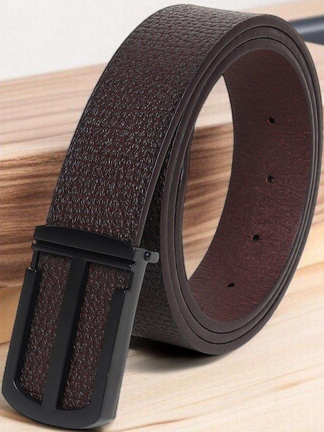 Buy Roadster Men Brown Textured Push Pin Leather Buckle Classic Formal ...