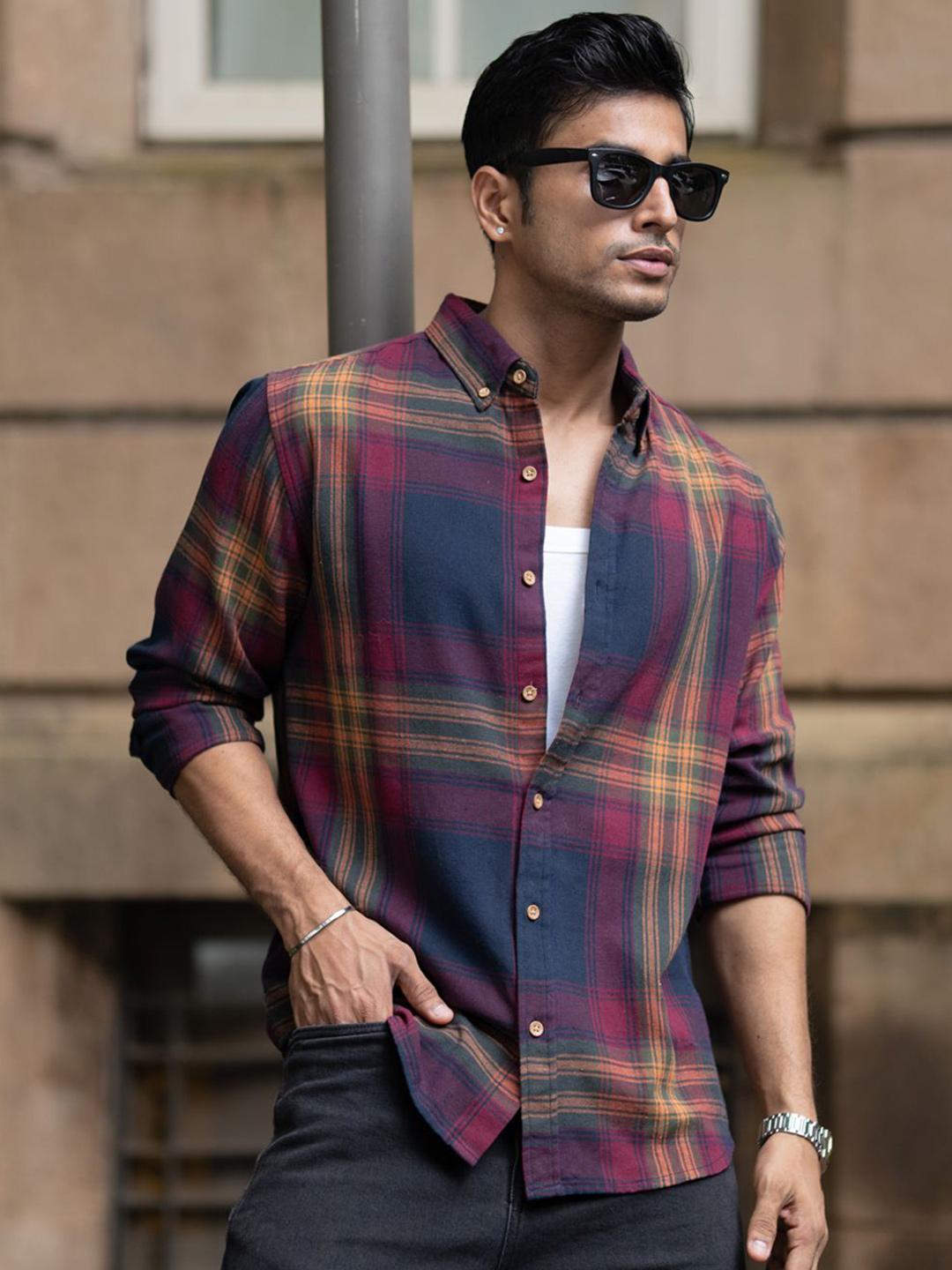 Buy Powerlook Men Checked Button Down Collar Casual Shirt - Shirts for ...