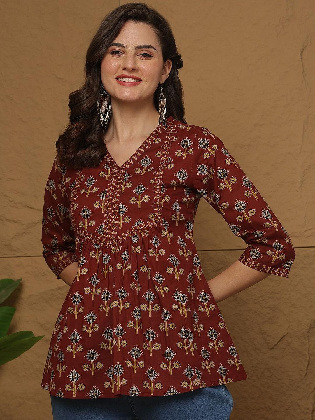 Buy Anouk Rustic Women Printed Ethnic V Neck Cotton Empire Top - Tops ...