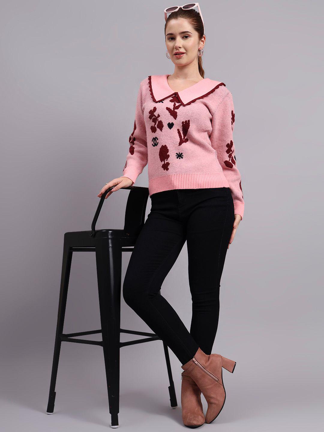 Buy MODKLINE WITH MK Women Floral Self Design Woollen Lapel Collar ...