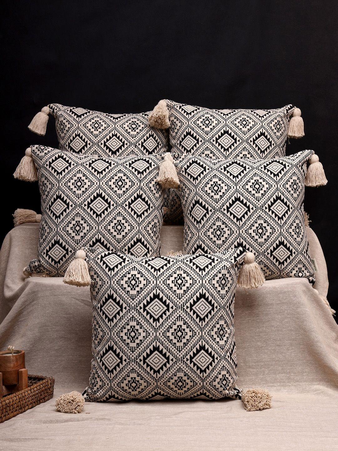 Buy ANWYN Black & Beige 5 Pcs Geometric Printed Jacquard Square ...