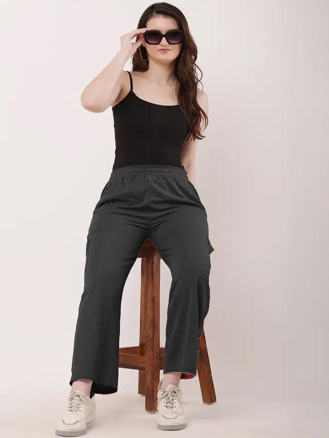 Buy Kintu Parantu Women Regular Fit Mid Rise Easy Wash Cargos Trousers ...