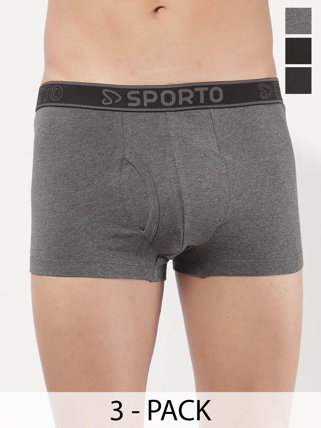 Buy Sporto By Macho Men Pack Of 3 Mid Rise Combed Cotton Short Trunks ...