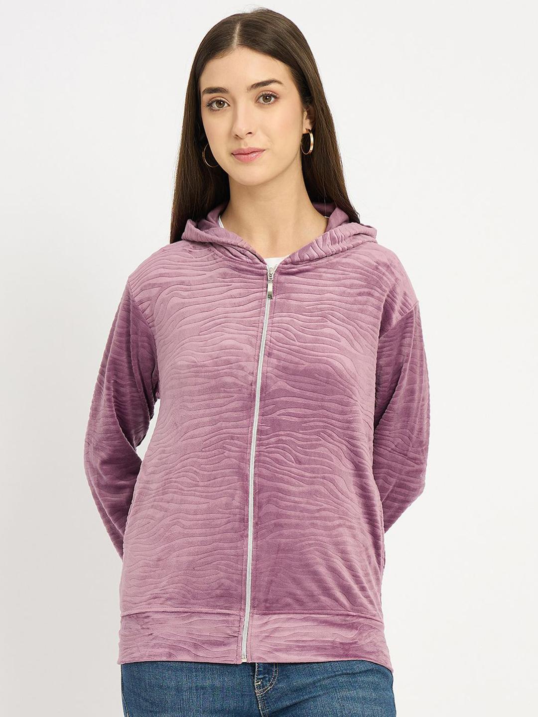Buy Camey Women Textured Hooded Long Sleeves Front Open Sweatshirt ...