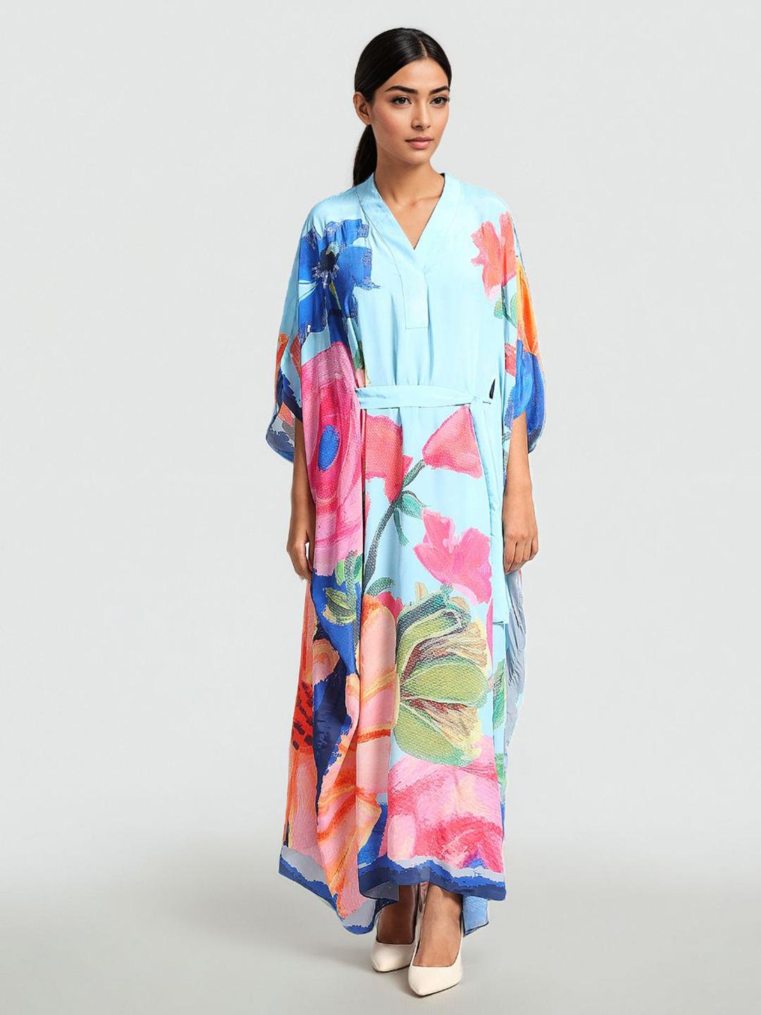 Buy Satya Paul Women Floral Print Kimono Sleeve Kaftan Maxi Dress ...