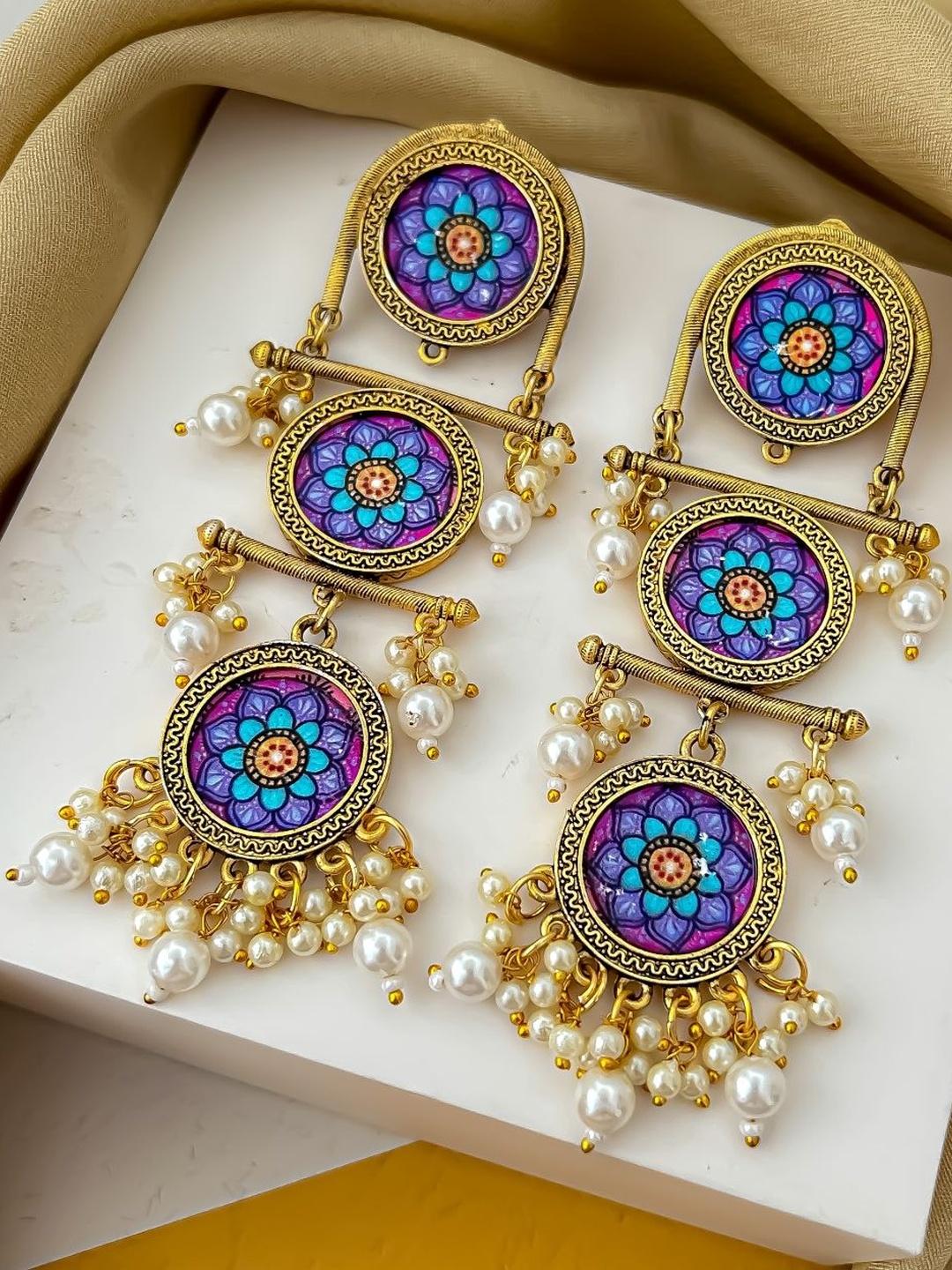 Buy Zeviel Gold Plated Artificial Pearls Beaded Circular Shaped Drop Earrings - Earrings for ...