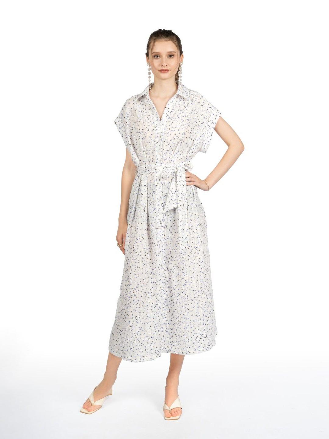 Buy CORY EDGE Women Abstract Printed Belted Shirt Midi Dress - Dresses ...