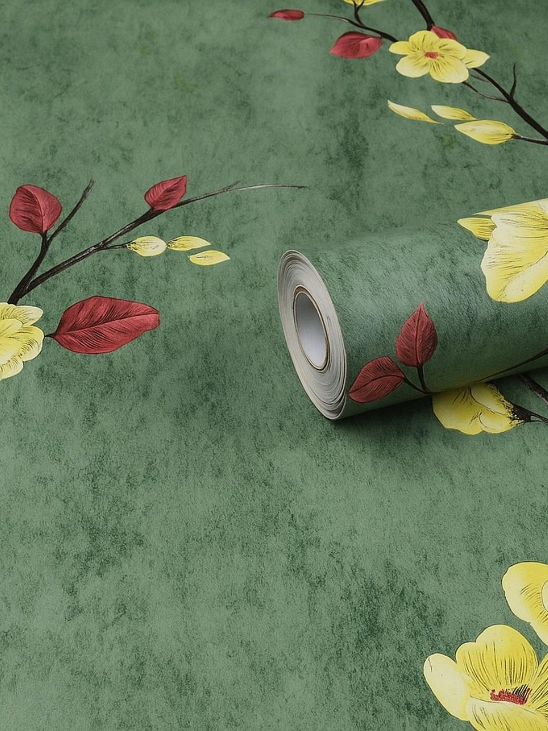 Buy Tiny Shiny Green Flower Printed Wallpaper For Walls - Wall Decor ...