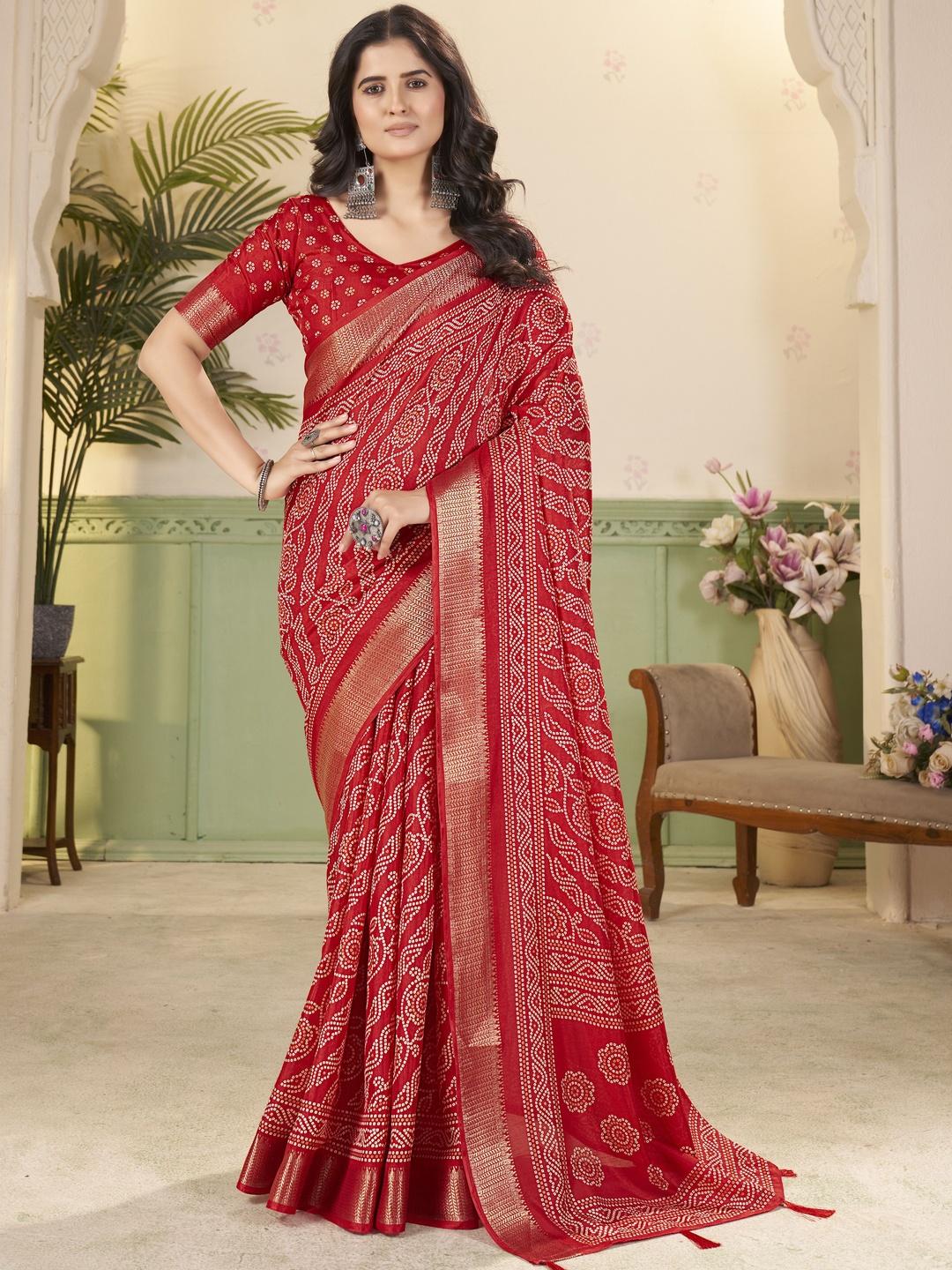 Buy J 6 DESIGNER Bandhani Printed Woven Design Zari Saree - Sarees for ...