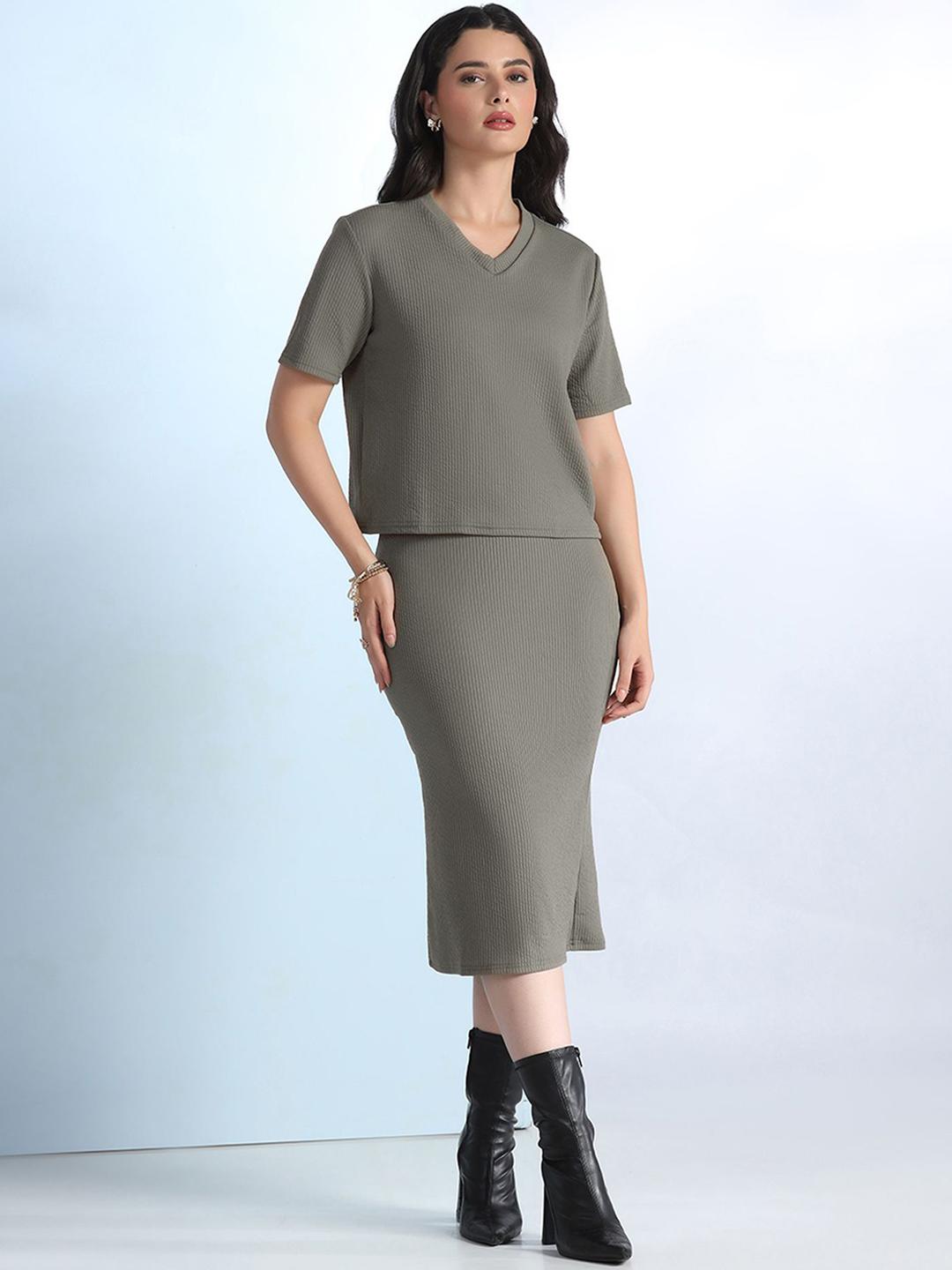 Buy Selvia Edge Self Design V Neck Top With Skirt - Co Ords for Women ...
