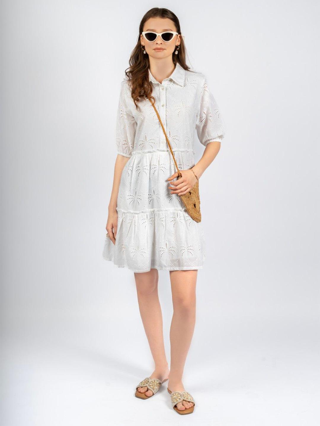 Buy CORY EDGE Women Embroidered Shirt Collar Fit & Flare Dress ...