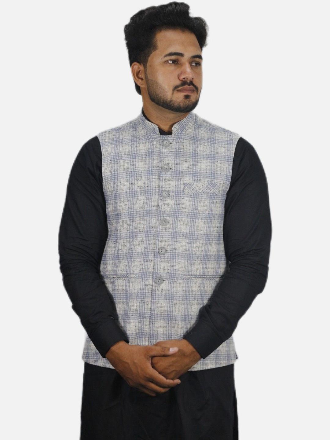 Buy GARGIAN Master Cut Men Plus Size Checked Ethnic Nehru Jackets ...