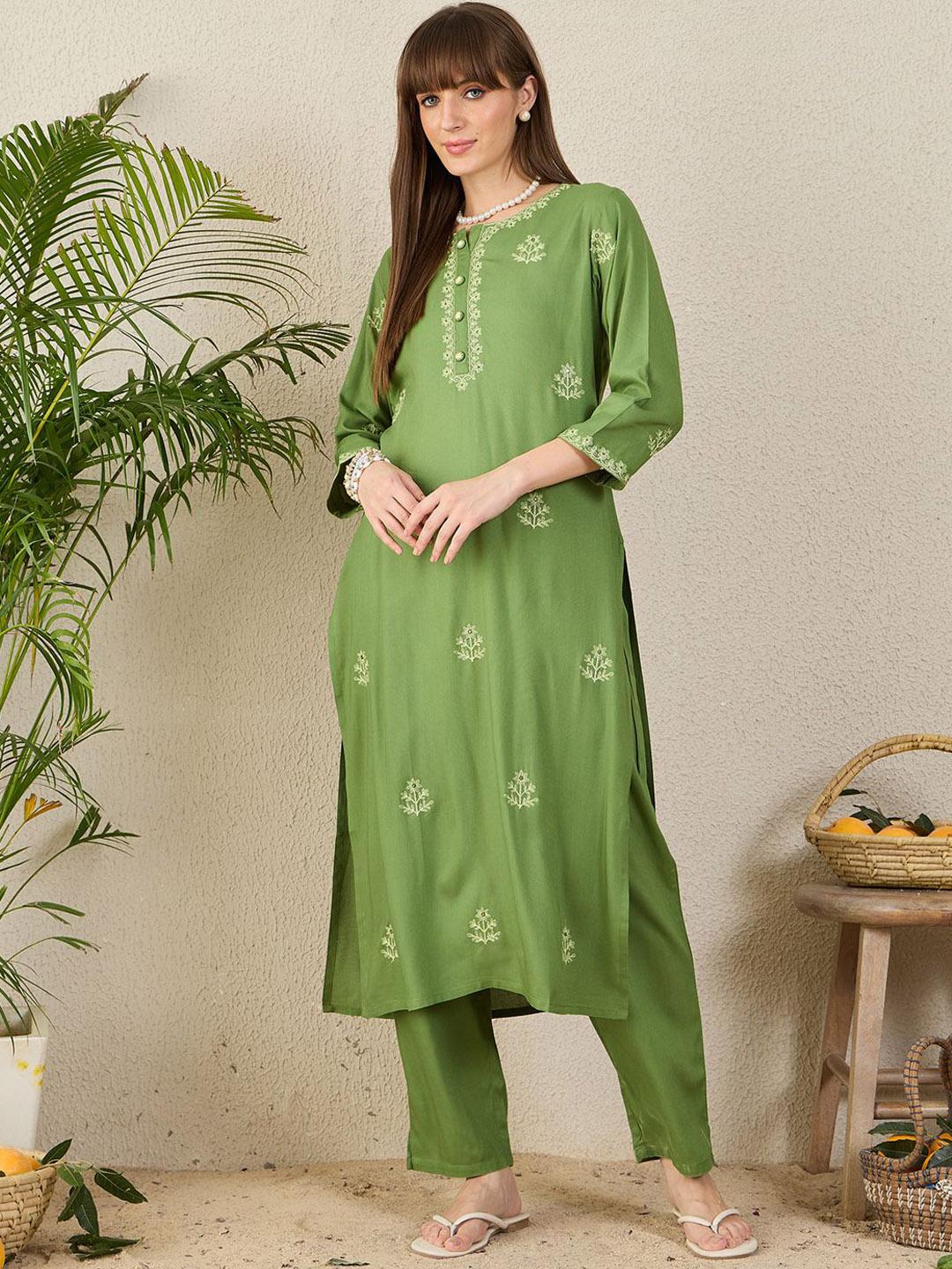 Buy Indo Era Embroidered Notch Neck Tunic With Trouser - Co Ords for ...