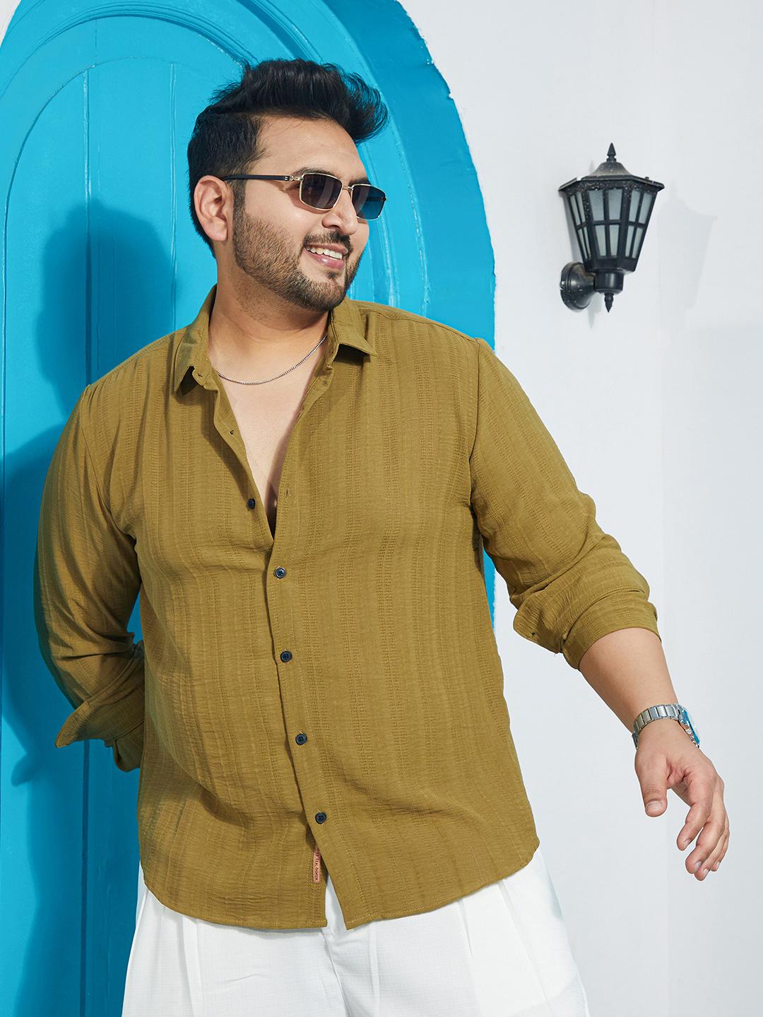 Buy Instafab Plus Size Comfort Self Design Relaxed Fit Casual Shirt ...