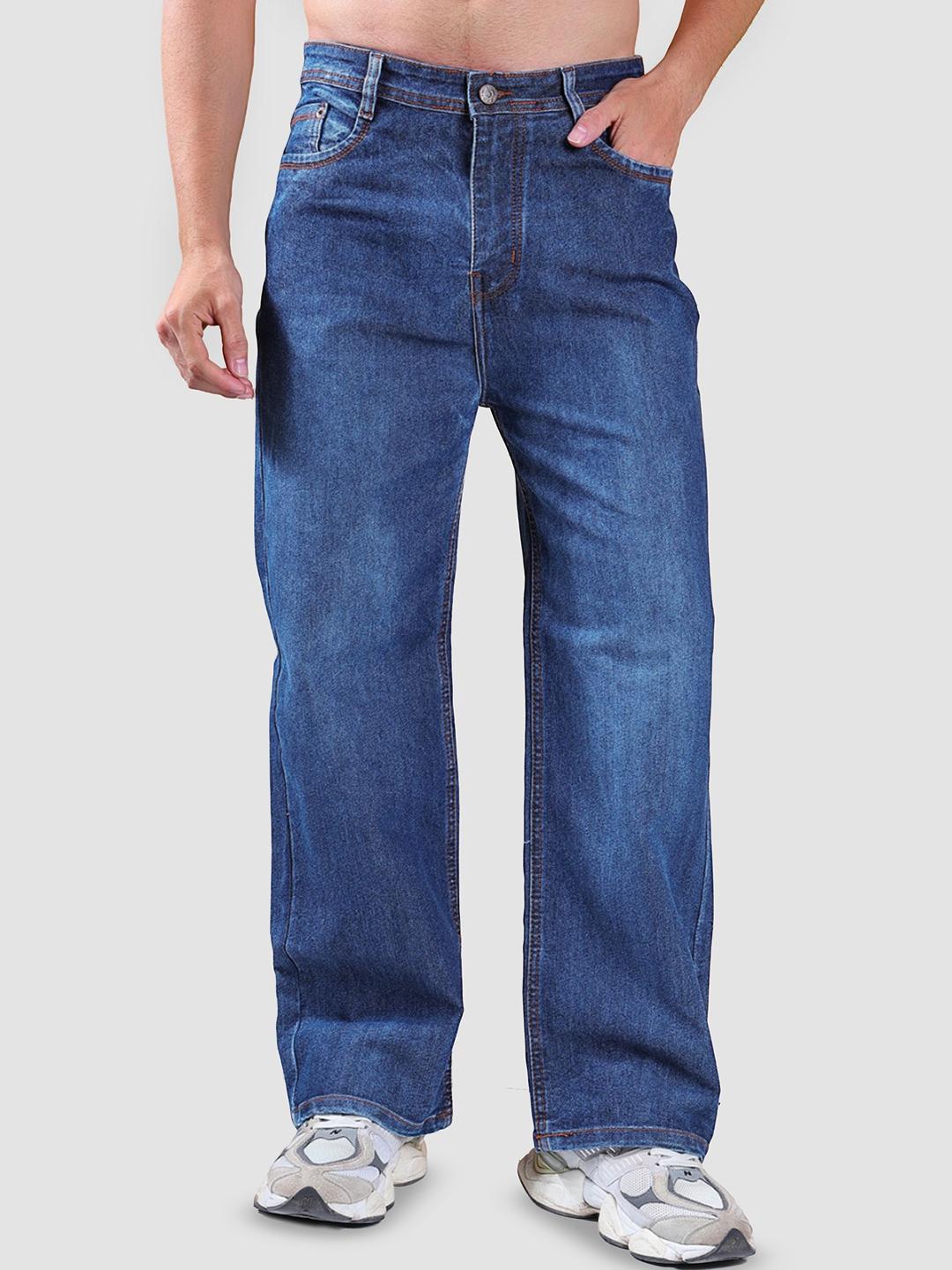 Buy ZXN CLOTHING Men Jean Wide Leg Mid Rise Light Fade Stretchable ...