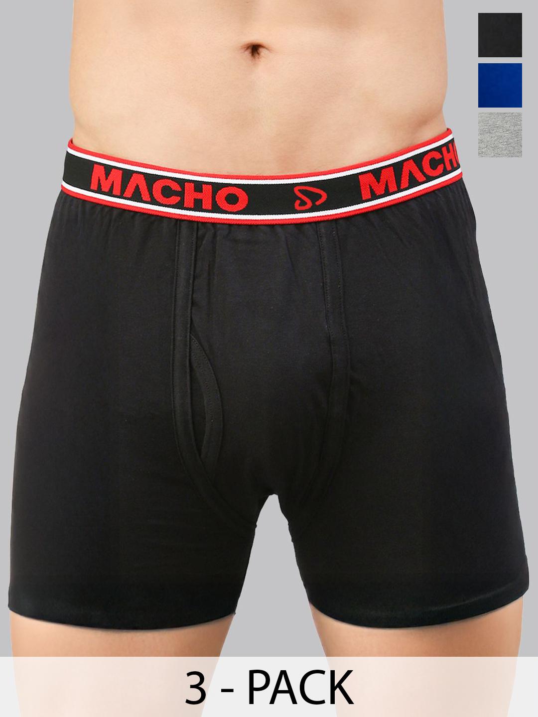 Buy MACHO Sporto Men Pack Of 3 Pure Cotton Mid Rise Long Trunks - Trunk ...