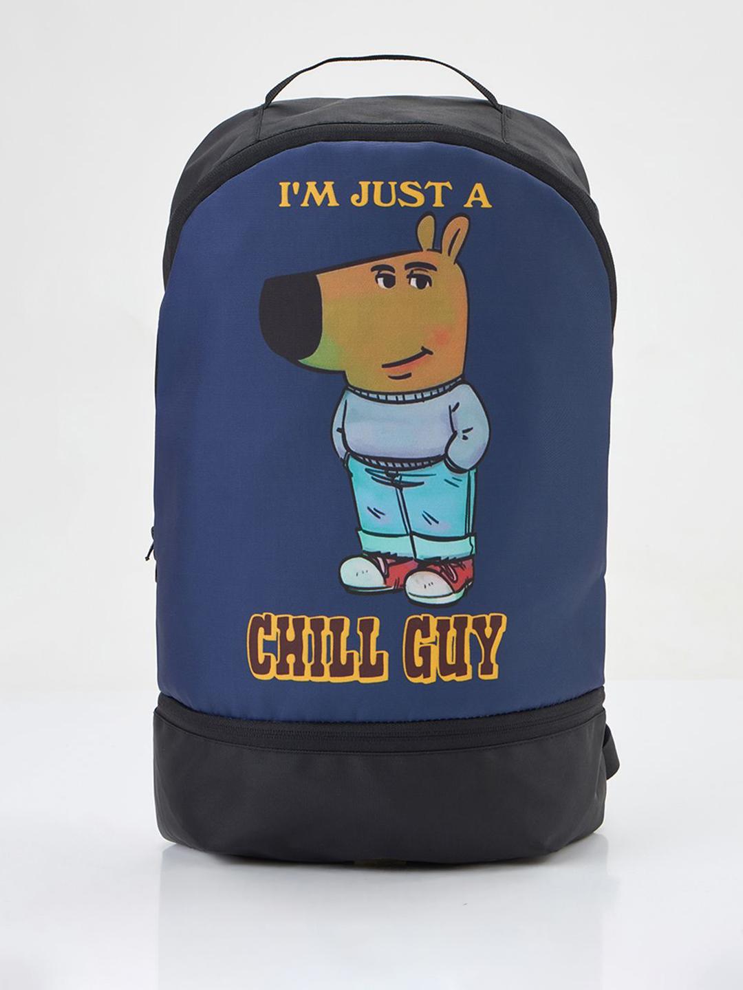 Buy Bewakoof Unisex Blue & Black Chill Guy Printed Backpack - Backpacks ...