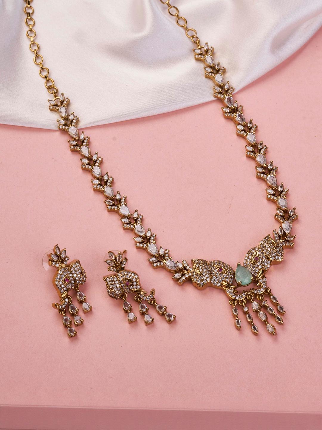 Buy Opal Touch Gold Plated Cubic Zirconia Studded & Beaded Jewellery ...