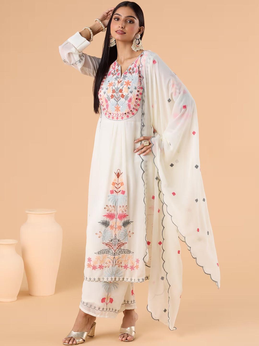 Buy Anara Women Ethnic Motifs Printed A Line Kurta With Palazzo ...