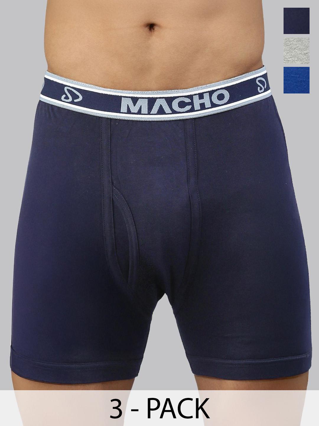 Buy MACHO Sporto Men Pack Of 3 Pure Cotton Mid Rise Long Trunks - Trunk ...