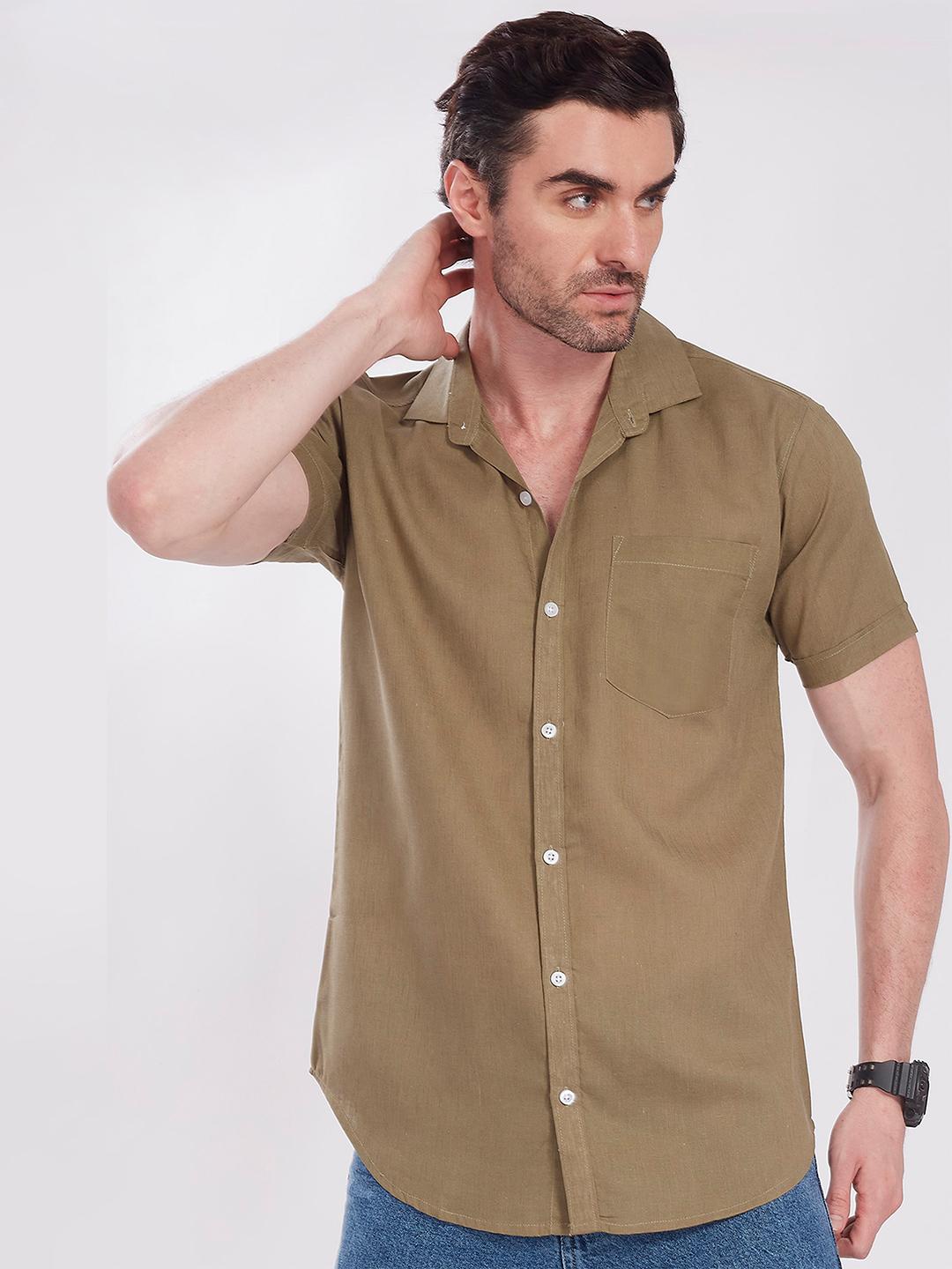 Buy THE BEETEL HOUSE Men Comfort Slim Fit Solid Cuban Collar Linen ...