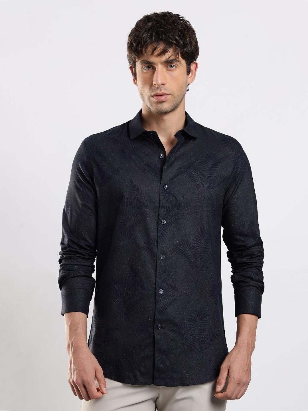 Buy Blu MNKY Floral Printed Classic Slim Fit Cotton Casual Shirt ...