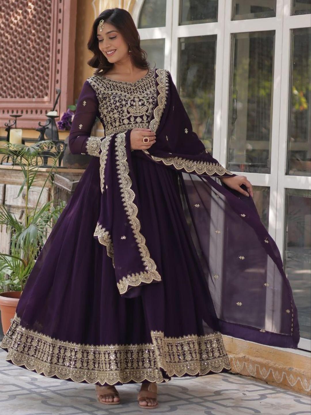 Buy TEEYA CREATION Women Ethnic Motif Embroidered Maxi Gown With ...