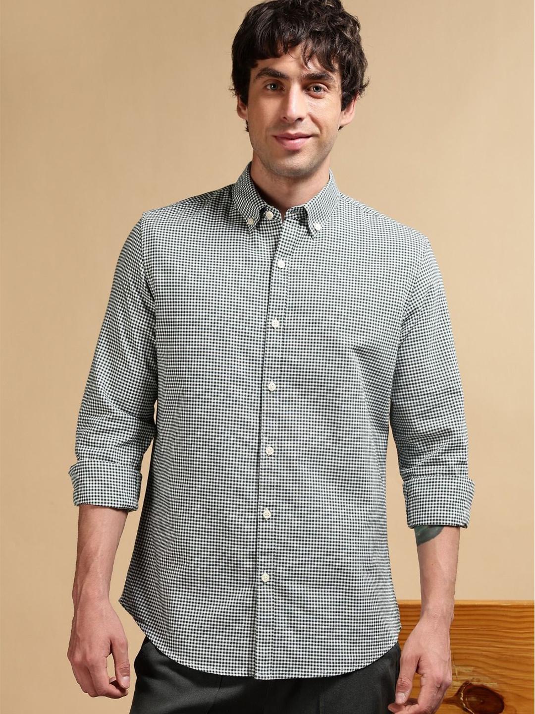 Buy Blu MNKY Men Micro Checked Cotton Slim Fit Shirts - Shirts for Men ...