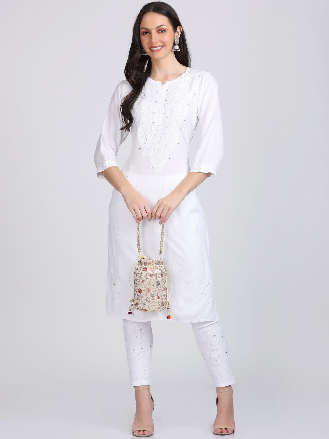 Buy KHAKA Women Ethnic Motifs Embroidered Kurta With Trousers - Kurta ...